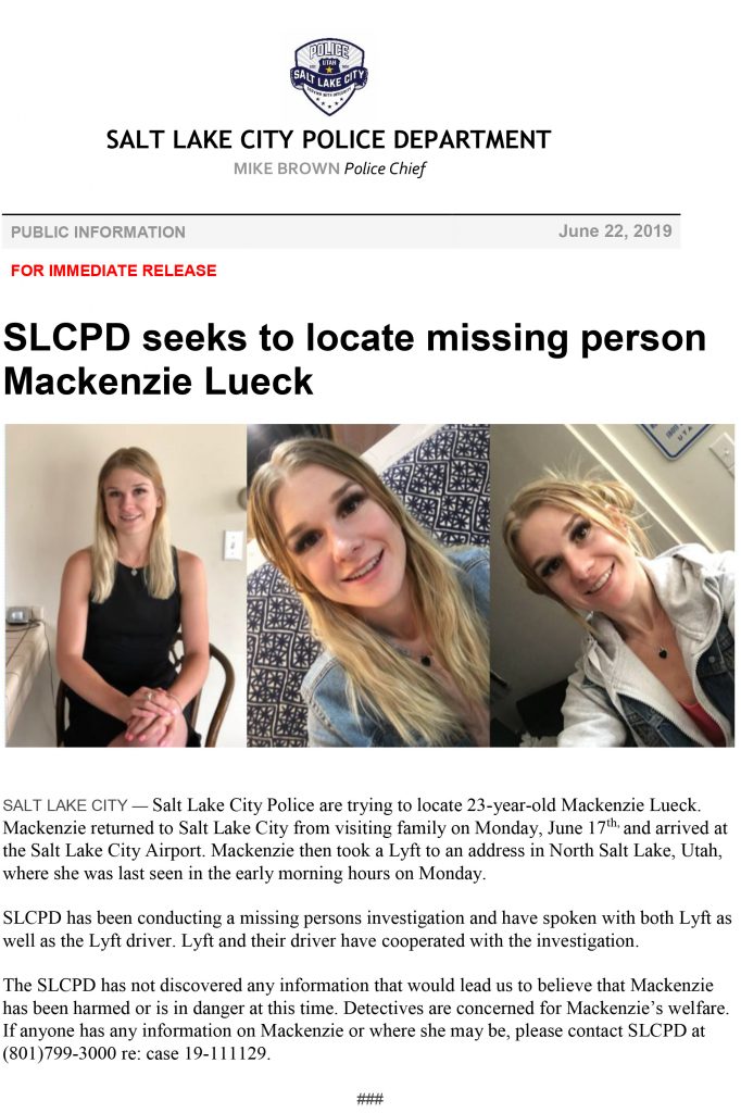 University statement about missing U student MacKenzie Lueck – @theU